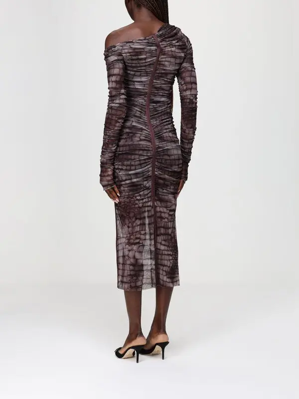 Elisabetta Franchi Printed Tulle Midi Dress