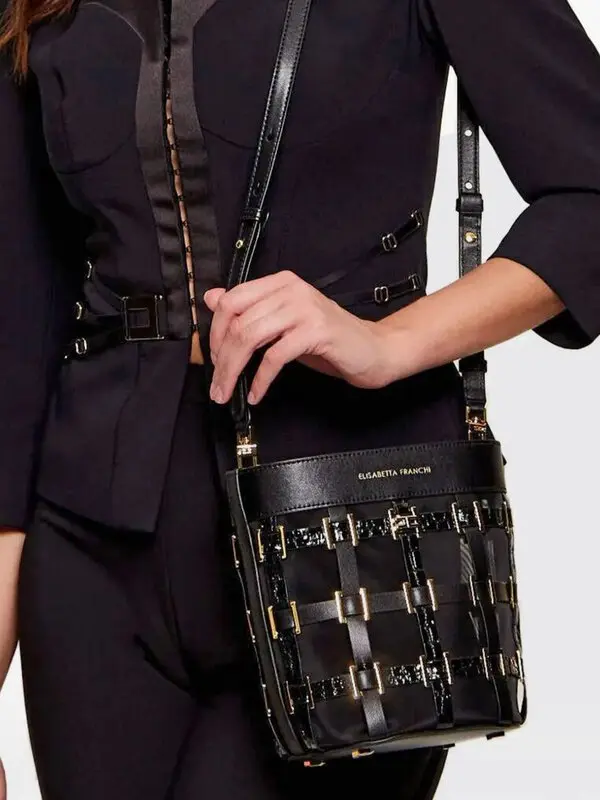 Elisabetta Franchi Mesh Bucket Bag With Embroidery