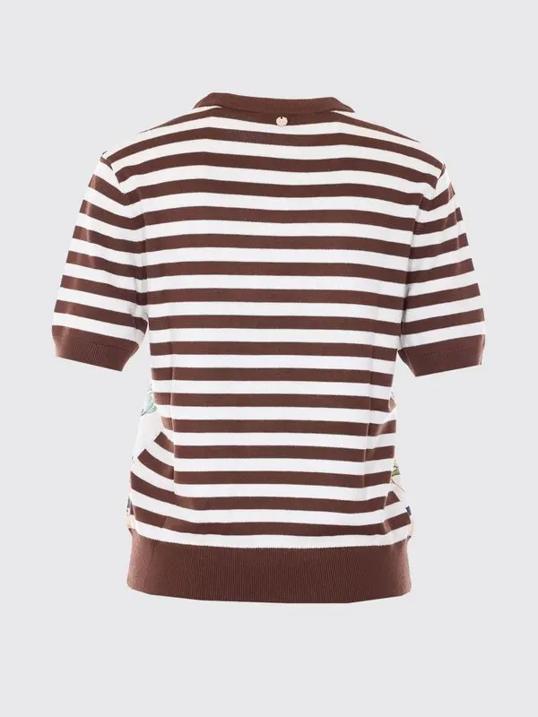 Liu Jo Striped Viscose Knit Sweater With Floral Print