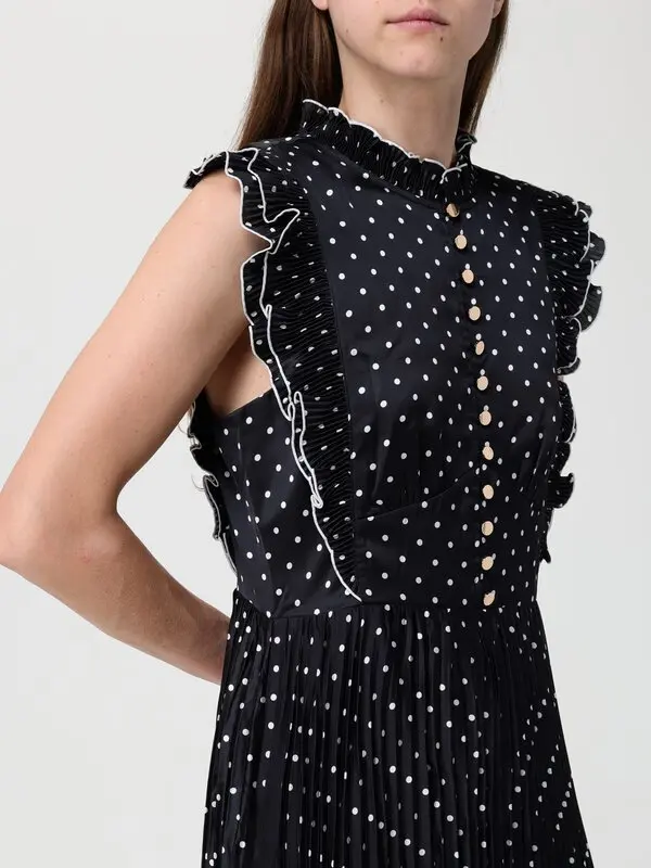SELF-PORTRAIT Polka Dot Crêpe Maxi Dress With Pleated Design
