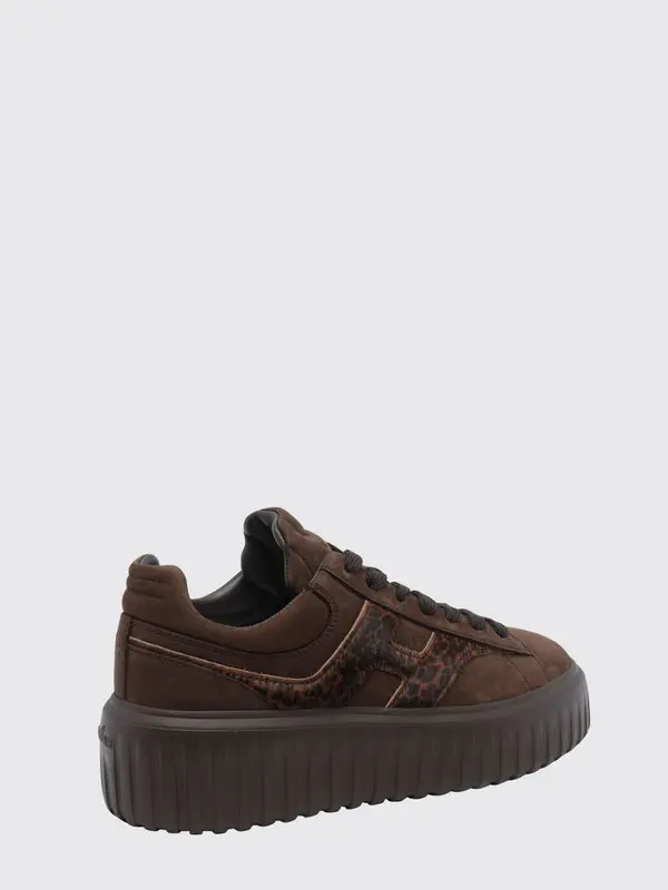 Hogan H-stripes Platform Leather And Pony Hair Sneakers With Animal Print - Brown