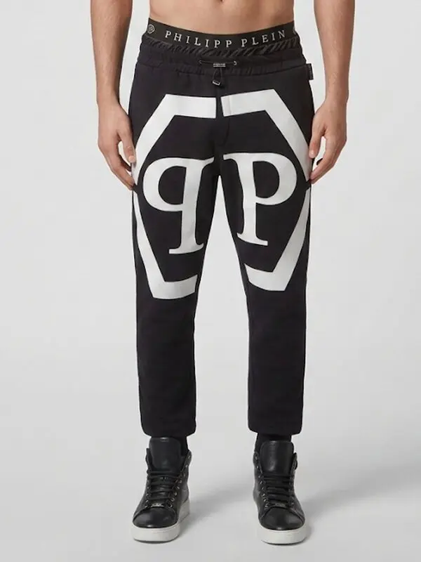 Philipp Plein Monogram Print Jersey Jogging Pants With Hexagon Logo - White