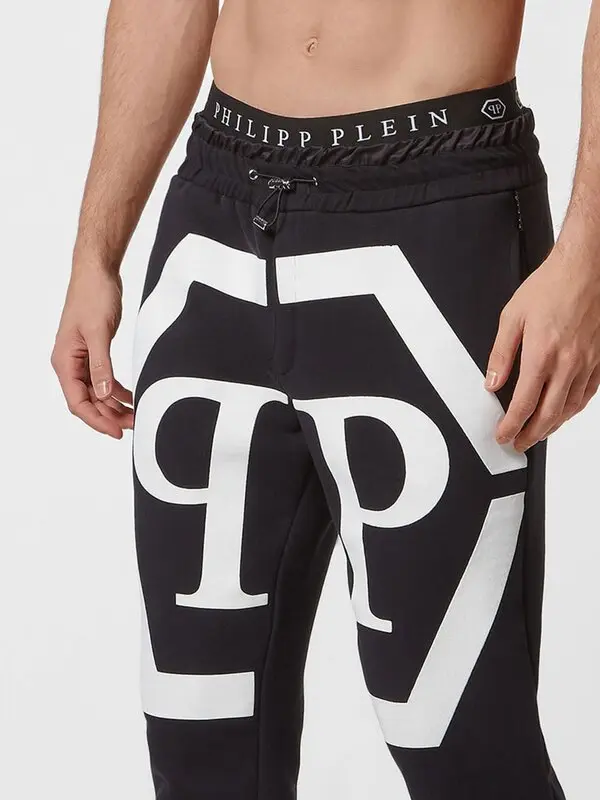 Philipp Plein Monogram Print Jersey Jogging Pants With Hexagon Logo - White