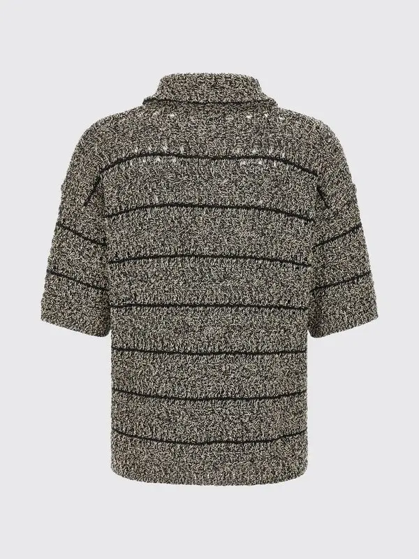 ROBERTO COLLINA Striped Cotton Blend Polo Cardigan