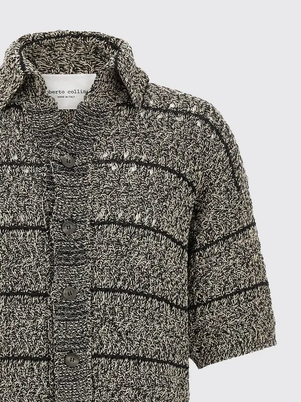 ROBERTO COLLINA Striped Cotton Blend Polo Cardigan