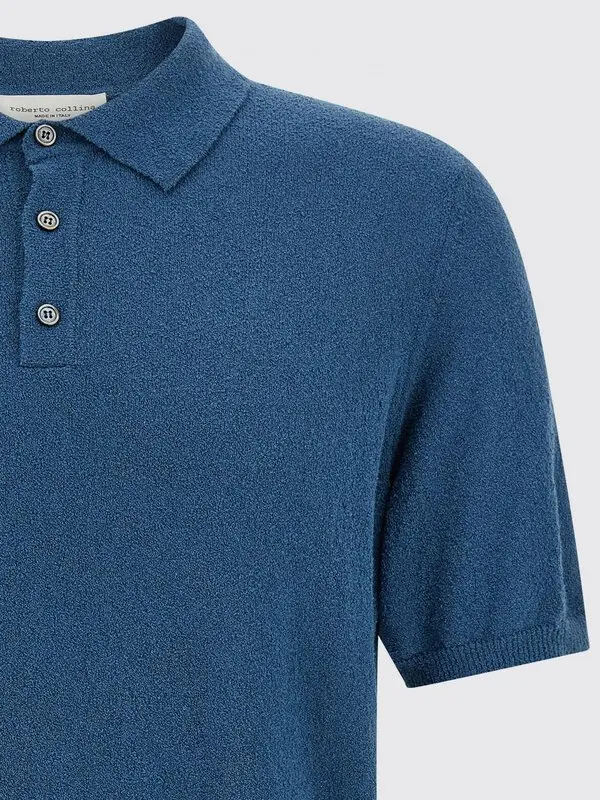 ROBERTO COLLINA Cotton Blend Polo Shirt - Blue