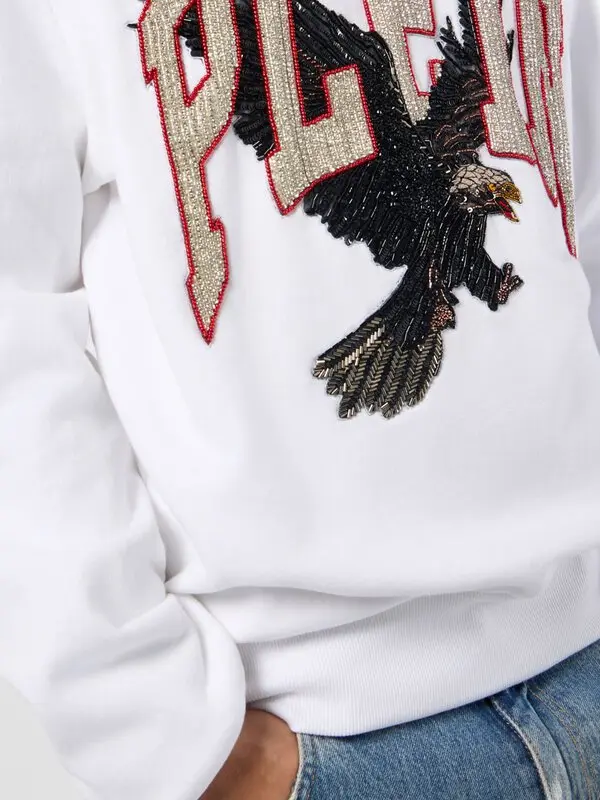 Philipp Plein Relaxed Fit Jersey Hoodie With Logo And Rhinestone Embellishments - White