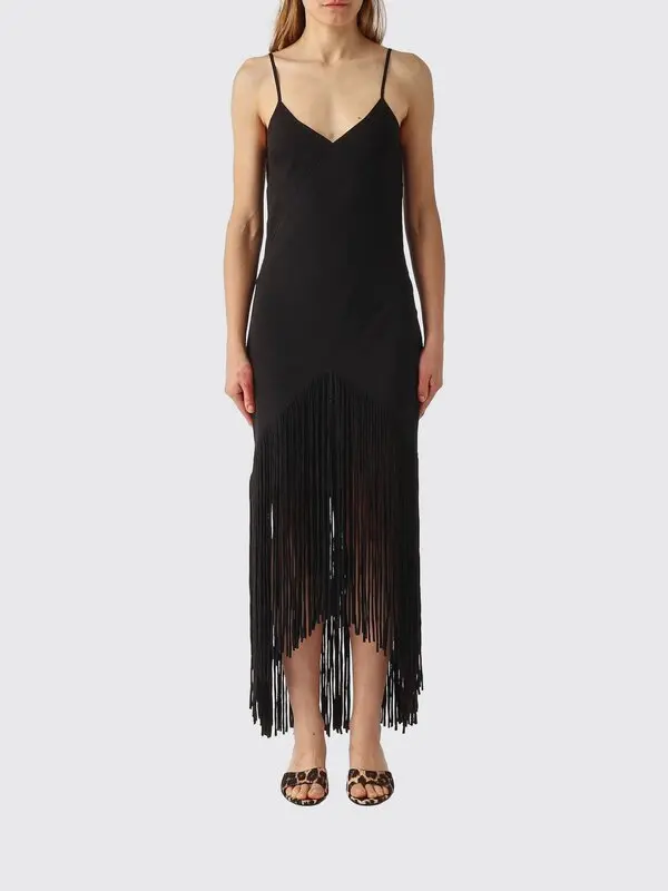 Pinko Viscose Blend Midi Dress With Fringes