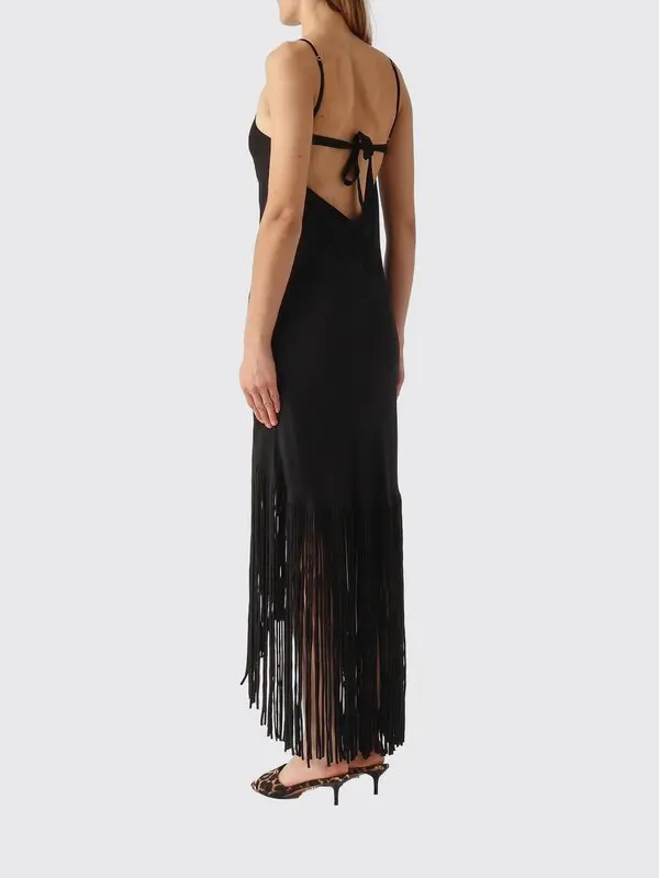 Pinko Viscose Blend Midi Dress With Fringes
