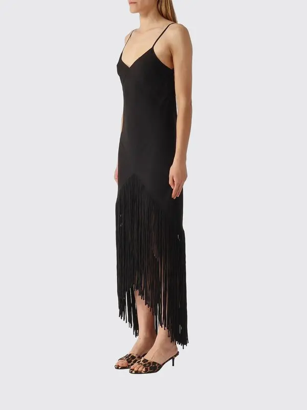 Pinko Viscose Blend Midi Dress With Fringes