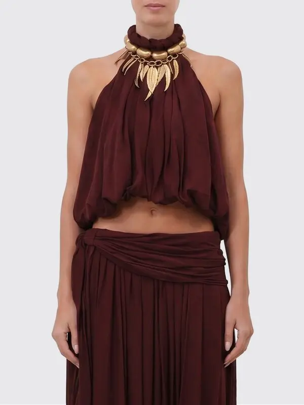 Zimmermann Cropped Silk Halterneck Top With Jeweled Collar - Wine