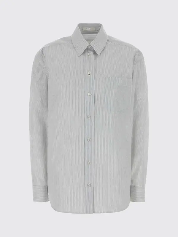 THE ROW Striped Cotton Shirt With Classic Collar And Asymmetric Hem