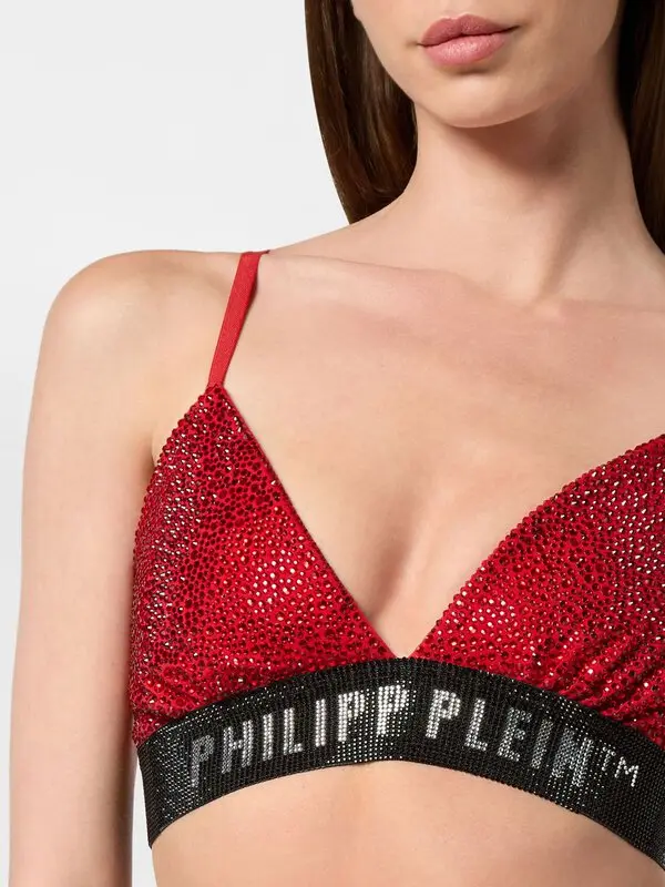 Philipp Plein Cropped Top With Thin Straps And Rhinestone Logo