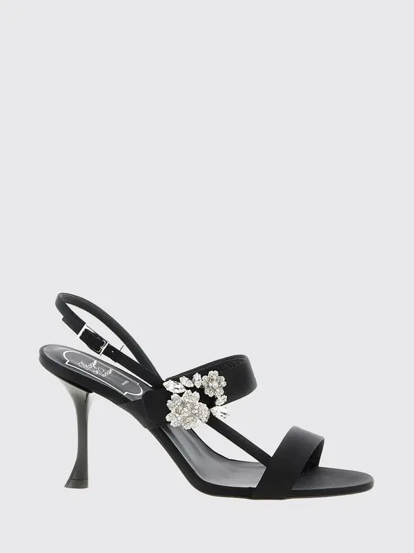 ROGER VIVIER Efflorescence Satin Slingback Sandals With Jewel Buckle
