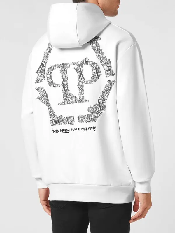 Philipp Plein Cotton Hoodie With Hexagon Logo And Monogram Print