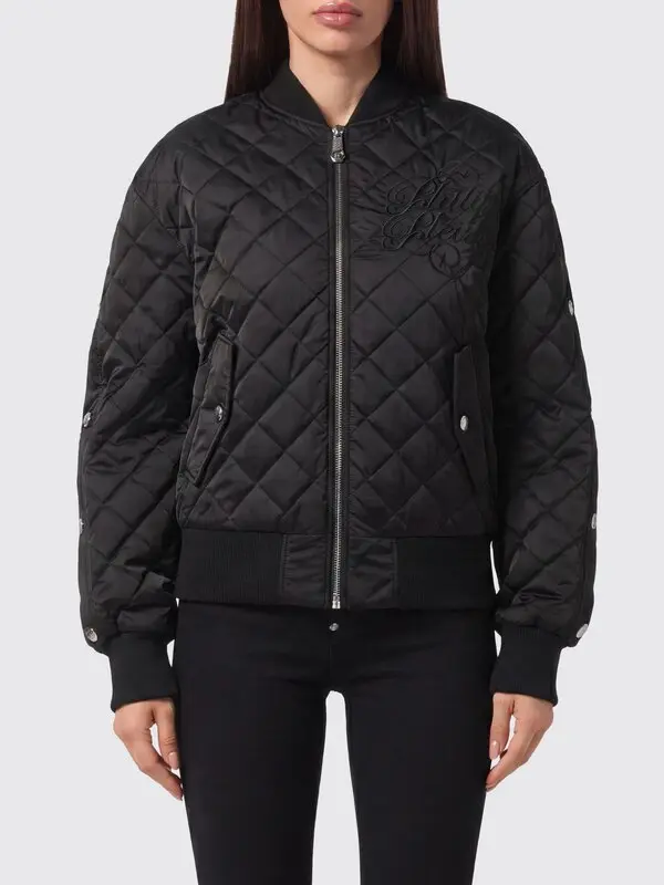 Philipp Plein Cropped Quilted Nylon Bomber Jacket With Embroidered Collar