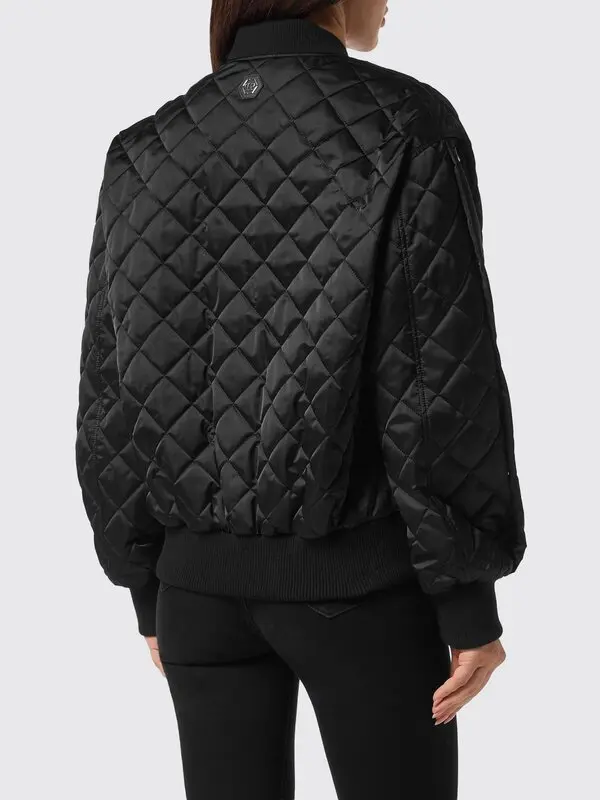 Philipp Plein Cropped Quilted Nylon Bomber Jacket With Embroidered Collar