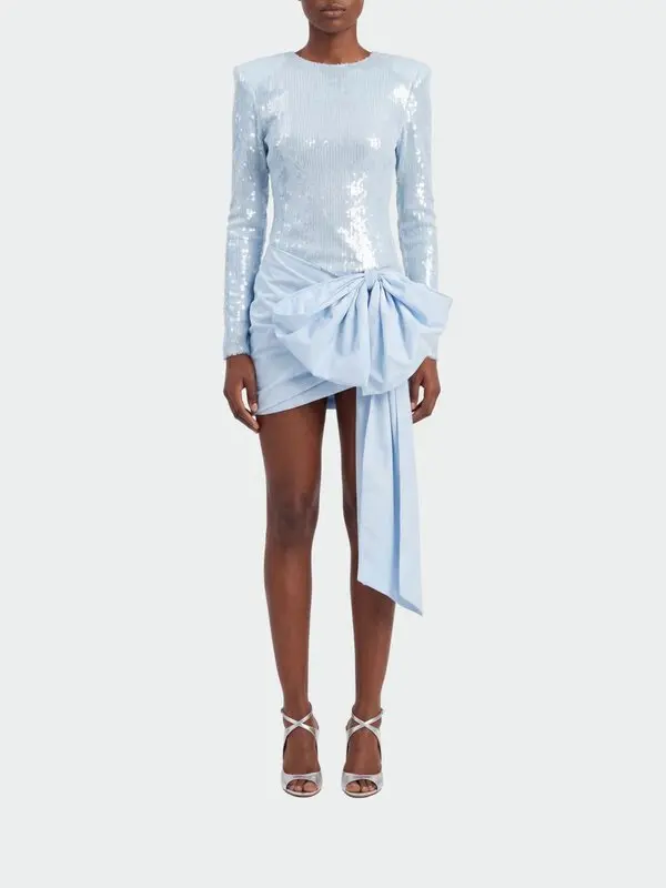 ROTATE BY BIRGER CHRISTENSEN Asymmetric Sequin Mini Sheath Dress With Padded Shoulders - Blue