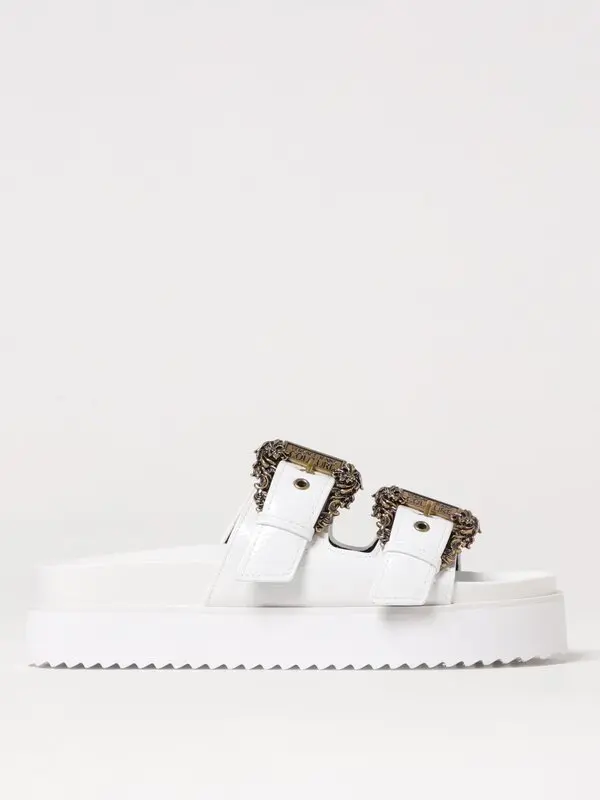 Versace Patent Sandals With Embellished Buckles - White