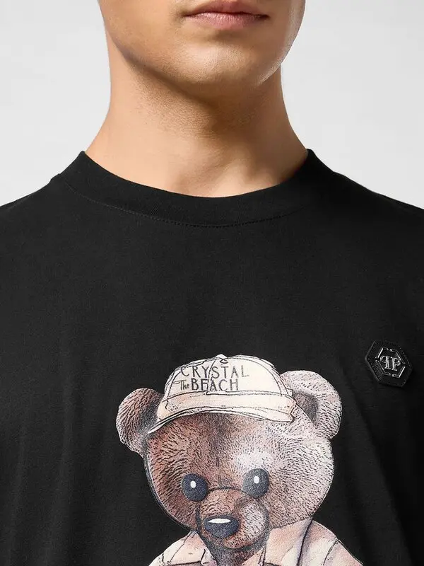 Philipp Plein Slim Fit Teddy Bear Print Cotton T-shirt With Contrast Logo
