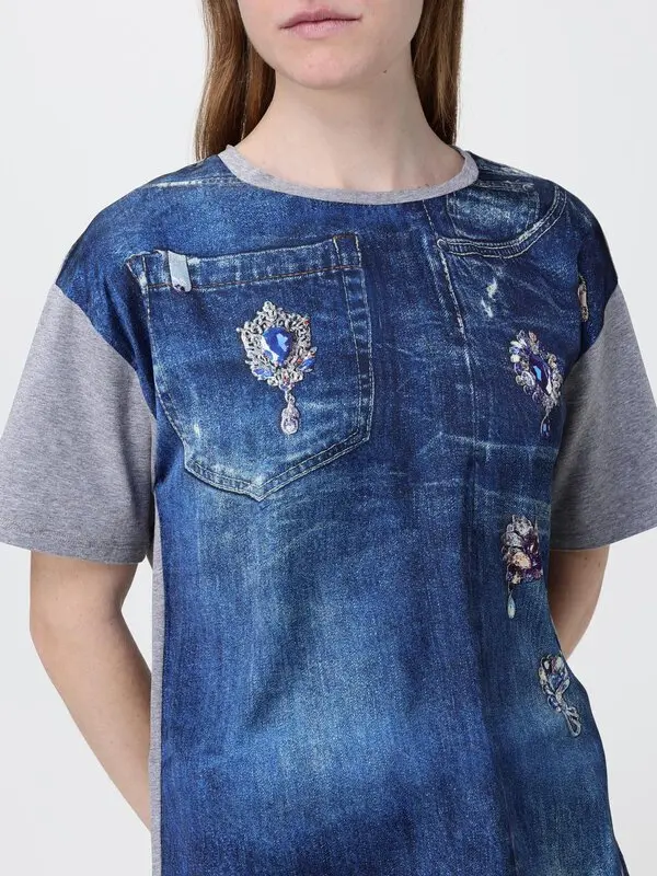 Liu Jo Printed Cotton T-shirts With Denim Effect