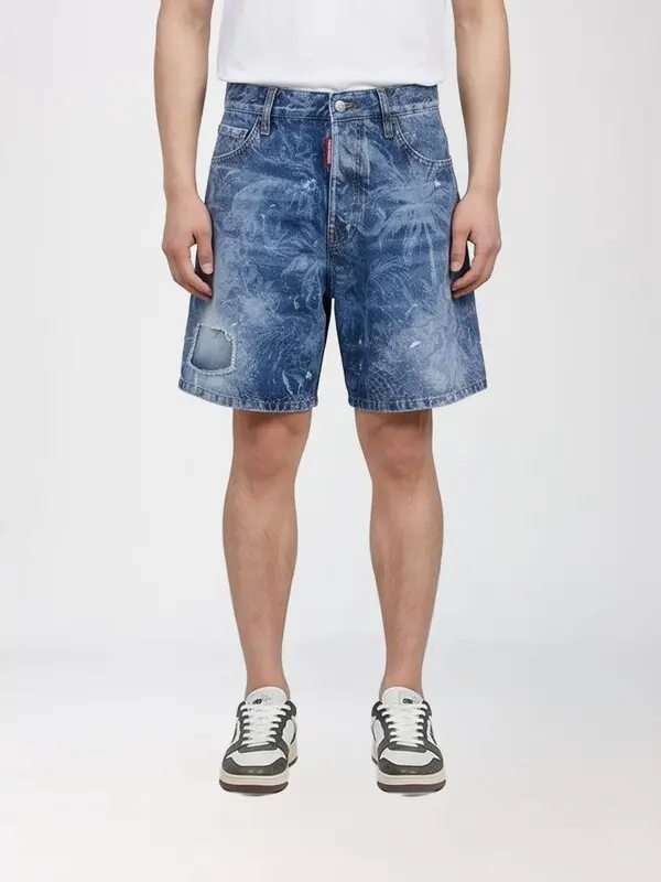 Dsquared2 Distressed Graphic Print Denim Shorts