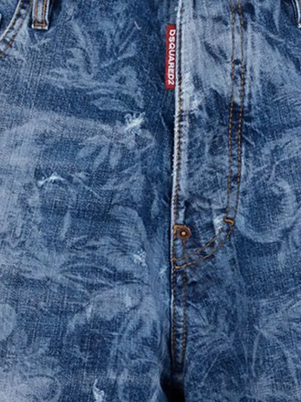 Dsquared2 Distressed Graphic Print Denim Shorts
