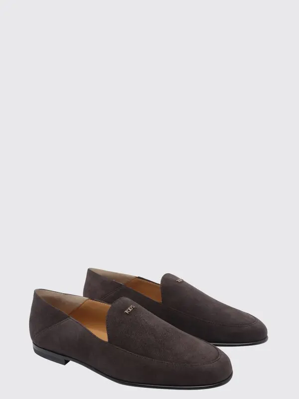TOD'S Suede Calfskin Loafers With Metal Logo - Brown