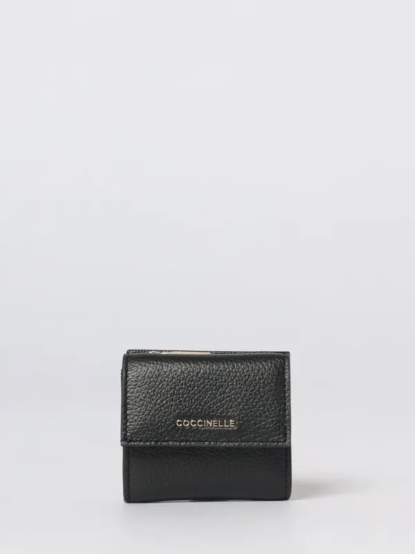 COCCINELLE Grained Leather Metallic Soft Wallet - Black