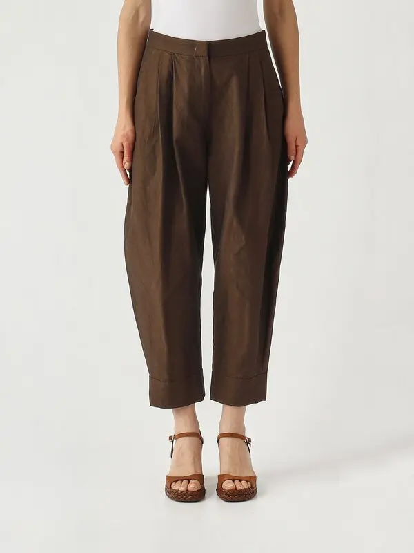 PT TORINO Cropped Cotton And Linen Blend Trousers - Cocoa