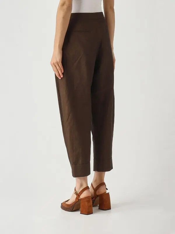 PT TORINO Cropped Cotton And Linen Blend Trousers - Cocoa