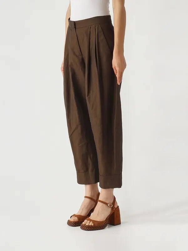 PT TORINO Cropped Cotton And Linen Blend Trousers - Cocoa