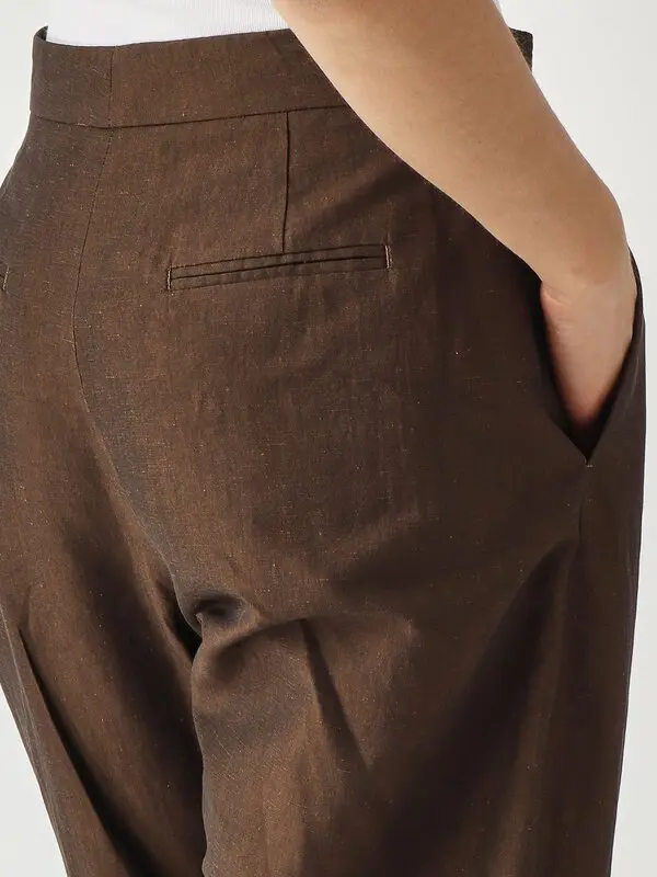 PT TORINO Cropped Cotton And Linen Blend Trousers - Cocoa
