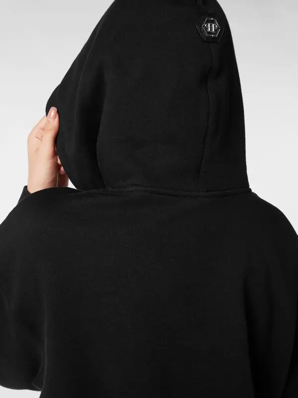 Philipp Plein Teddy Bear Print Cotton Hoodie With Rhinestone Details