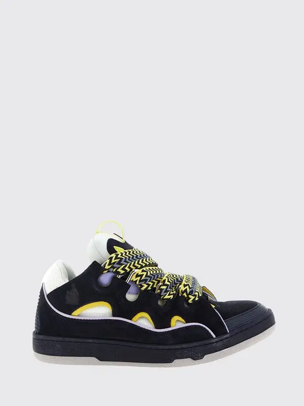 LANVIN Curb Leather And Mesh Sneakers With Bi Design And Rubber Sole