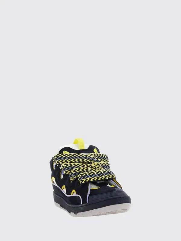 LANVIN Curb Leather And Mesh Sneakers With Bi Design And Rubber Sole