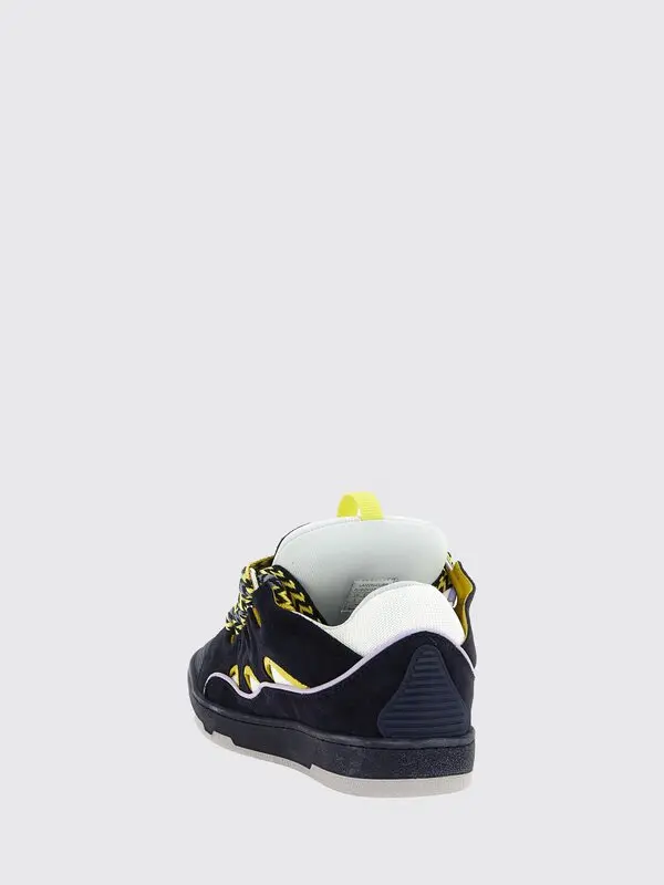 LANVIN Curb Leather And Mesh Sneakers With Bi Design And Rubber Sole
