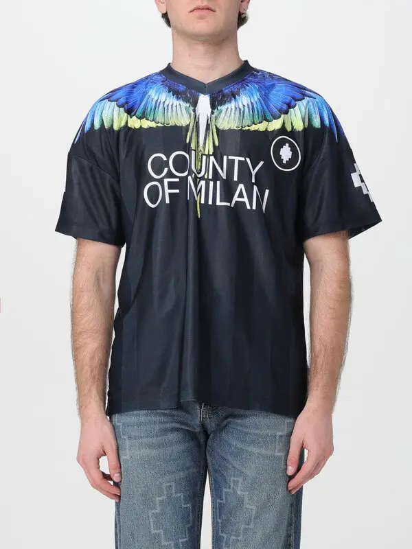 COUNTY OF MILAN Printed Polyester V-neck T-shirt - Black