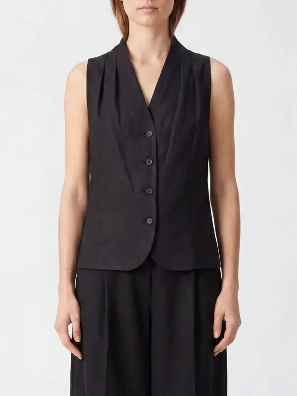 TELA Single Breasted Cotton Blend Vest - Black