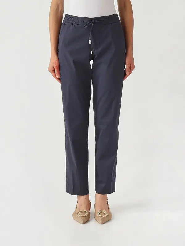 PT TORINO Stretch Cotton Blend Cropped Trousers - Navy