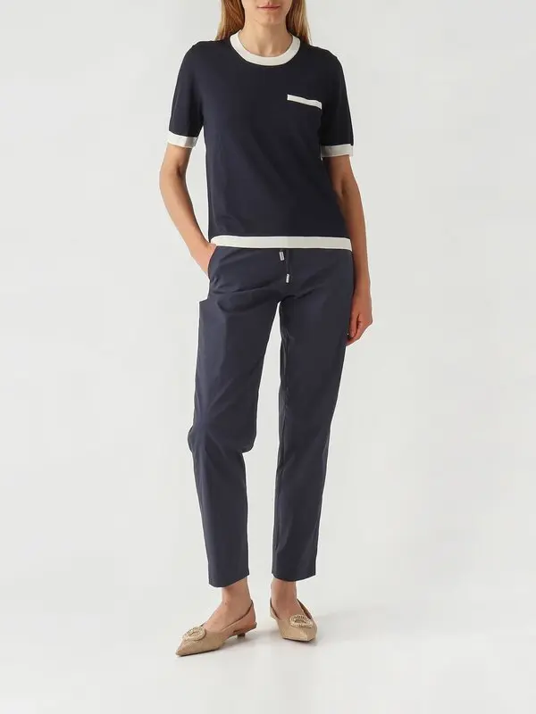 PT TORINO Stretch Cotton Blend Cropped Trousers - Navy