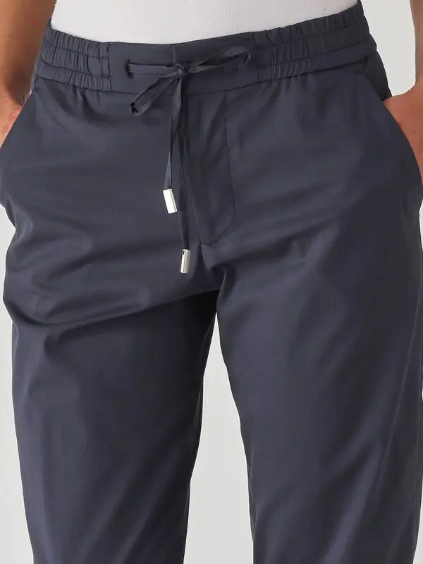 PT TORINO Stretch Cotton Blend Cropped Trousers - Navy