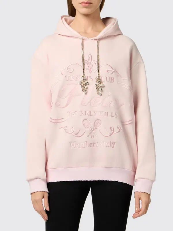 Philipp Plein Tennis Club Cotton Hoodie With Jeweled Drawstring - Fuchsia