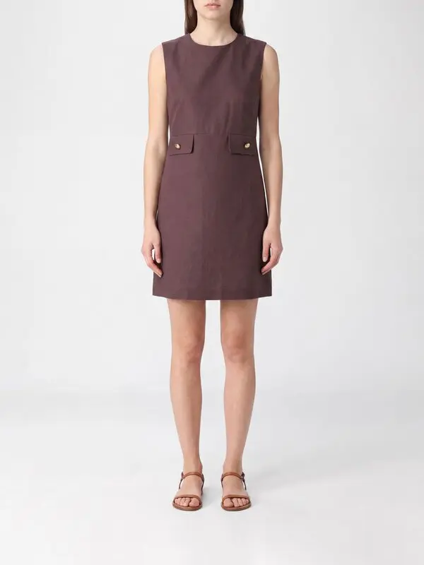 PAROSH P.a.r.o.s.h. Off-the-shoulder Linen Blend Sheath Mini Dress - Brown