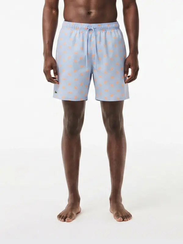 Lacoste Polyester Swim Shorts With All-over Logo Print - Blue