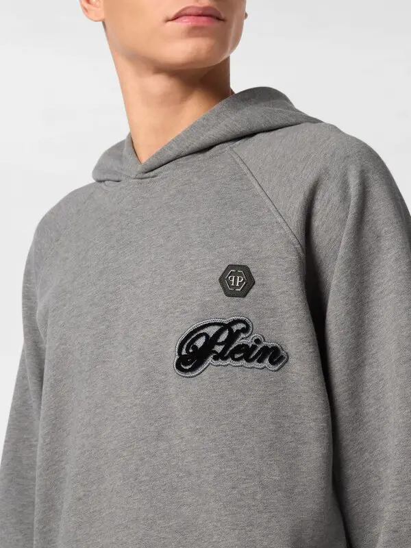 Philipp Plein Jersey Hoodie With Contrasting Logo - Grey