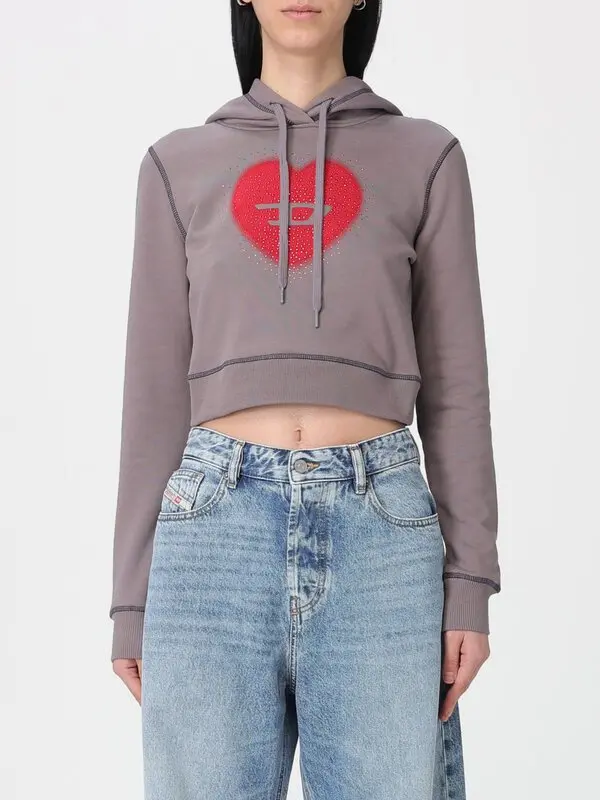 DIESEL® Cropped Logo Heart Hoodie - Grey
