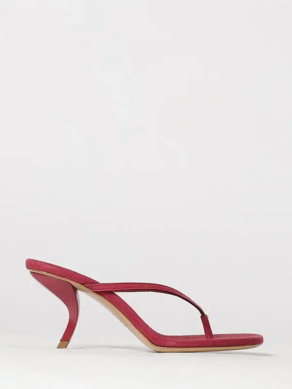GIA BORGHINI Suede Leather Thong Mules - Red