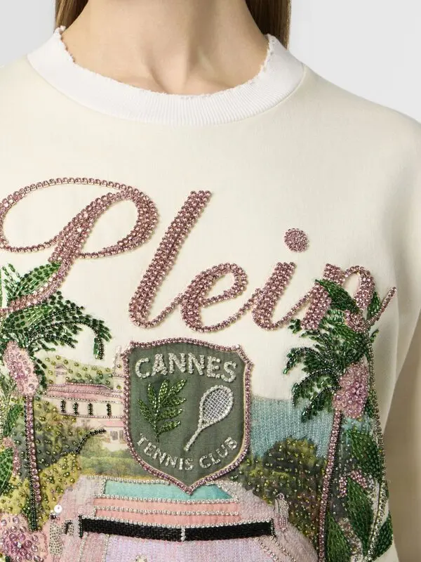 Philipp Plein Cotton Crewneck Sweatshirt With Rhinestone Logo