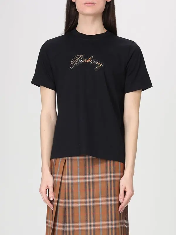 Burberry Cotton T-shirt With Contrasting Logo - Black